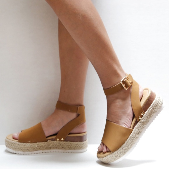 Shoes | New Tan Flatform Espadrille Platform Wedge Sandals | Poshmark